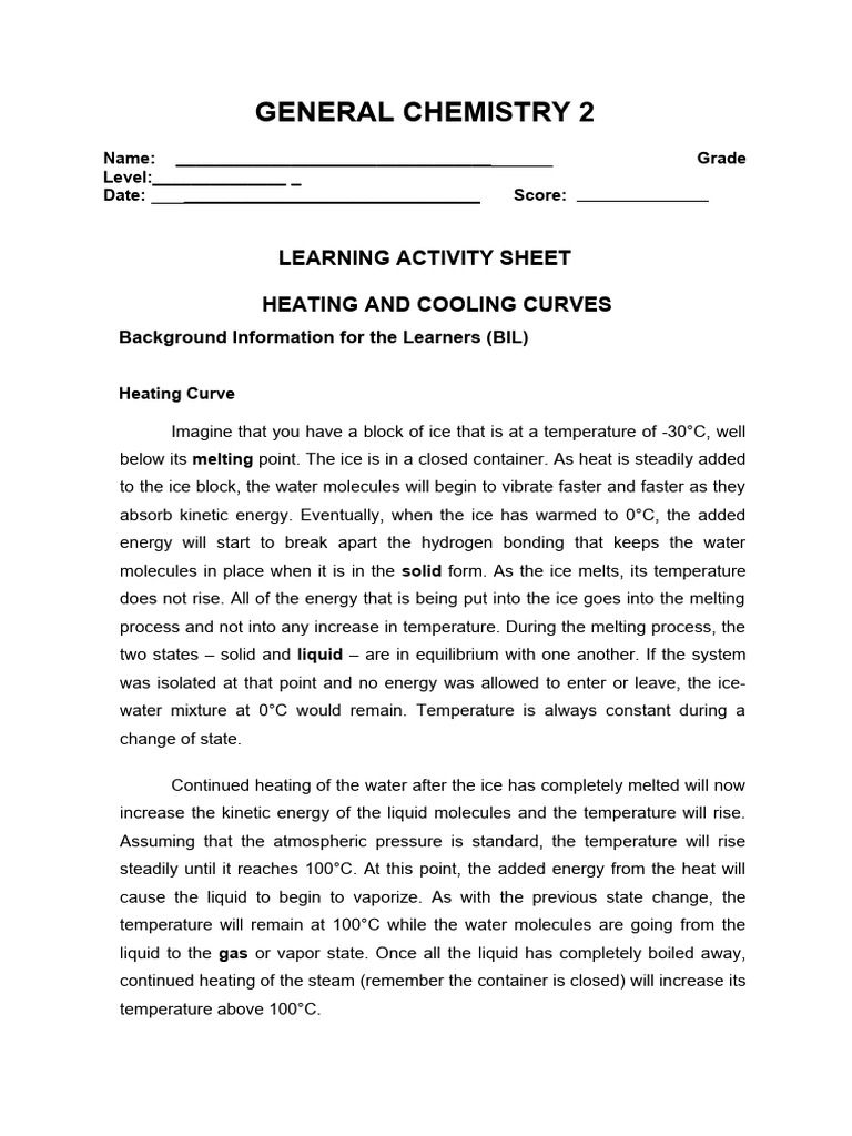 GENERAL CHEMISTRY 2 LAS2 W3 - Heating and Cooling Curves | PDF ...