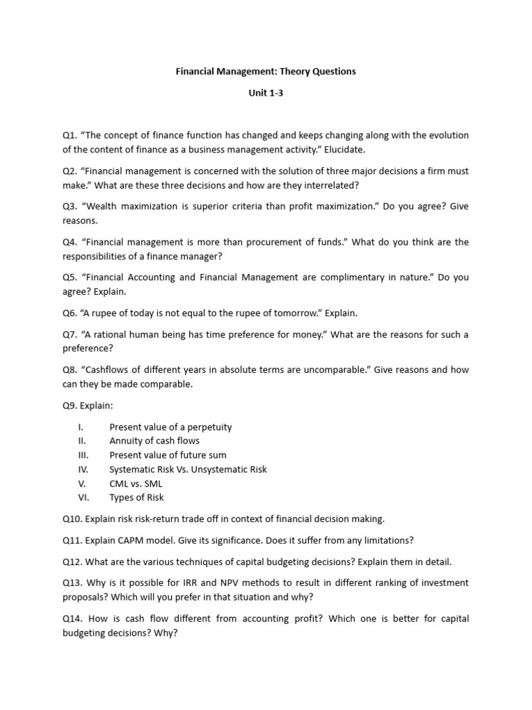 Theory Questions (1-7) | PDF | Capital Structure | Cost Of Capital