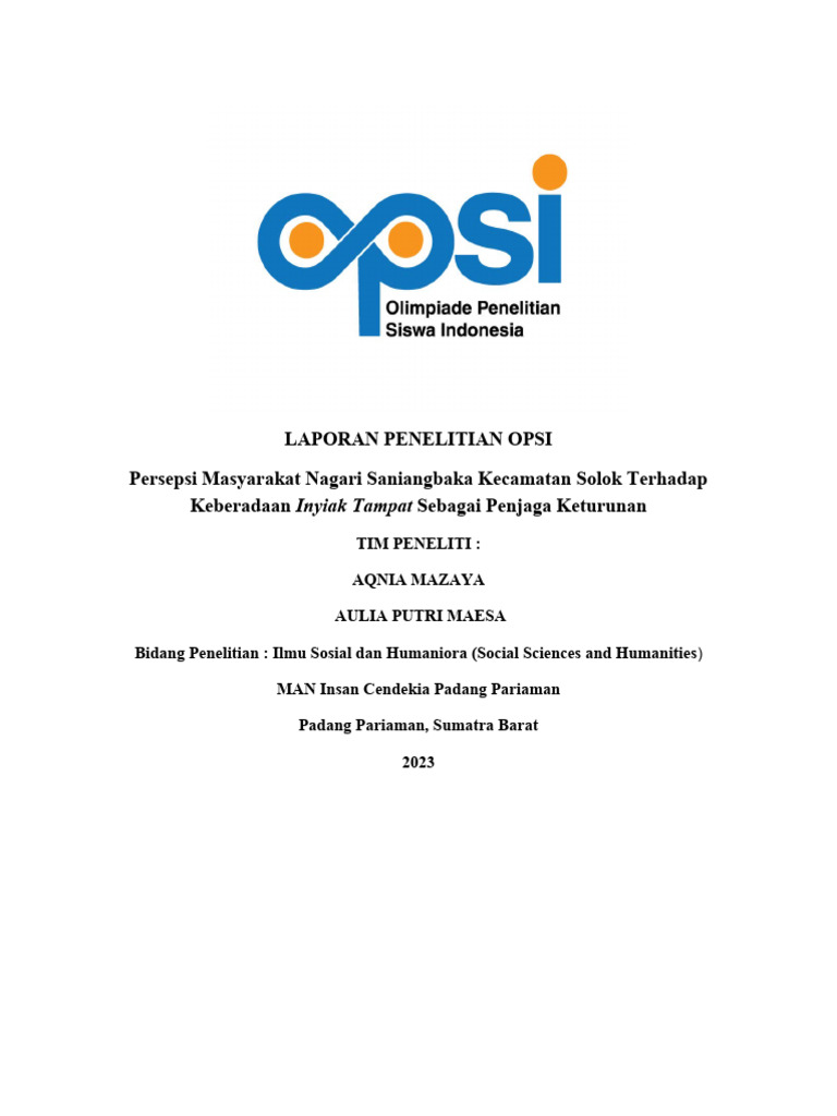 LAPORAN_OPSI_2023_(AQNIA_MAZAYA_&_AULIA_PUTRI_MAESA)[1] (1) | PDF