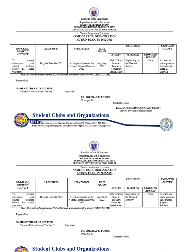 Action Plan Template For Clubs Organizations | PDF
