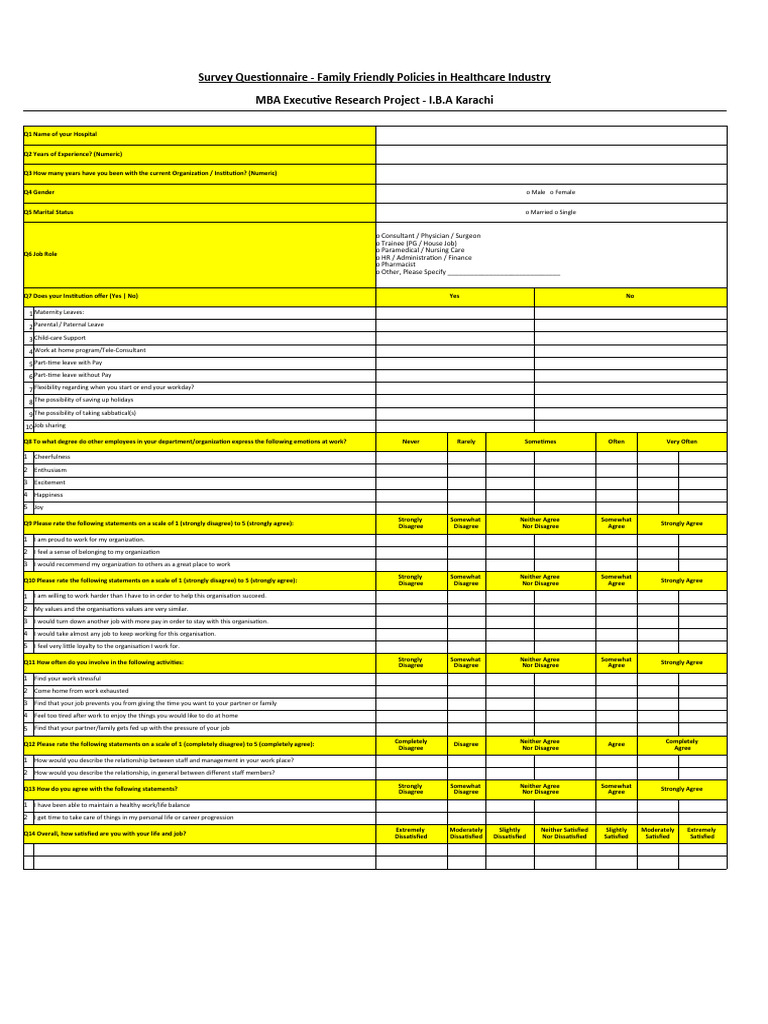 Survey Questionnaire_MBA Executive Research Project_IBA-Karachi | PDF | Social Programs | Health ...