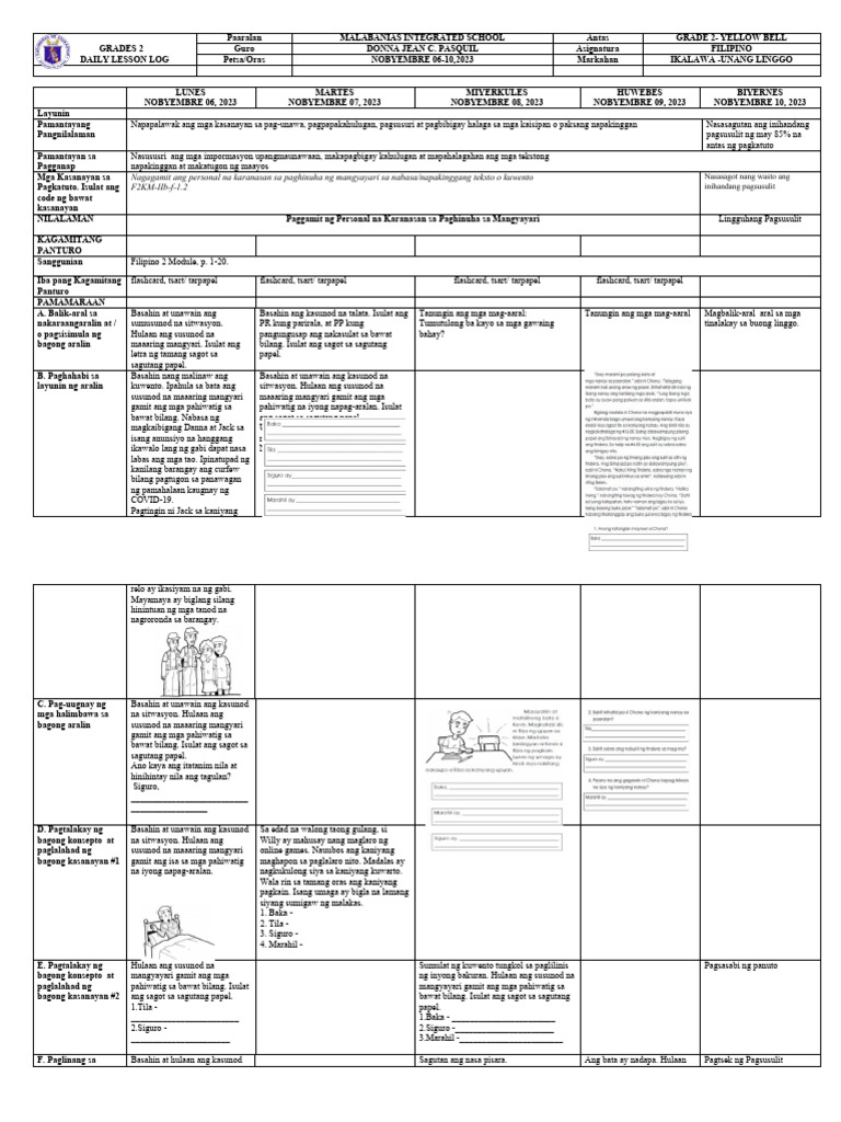 Q2W1 DLL Filipino | PDF