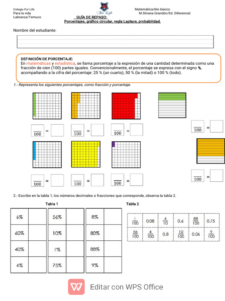 Guia de Aprendizaje - Matematica 6to - 03 de Noviembre Porcentqaje ...