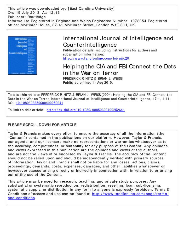 Helping The CIA and FBI Connect The Dots in The War On Terror | PDF ...
