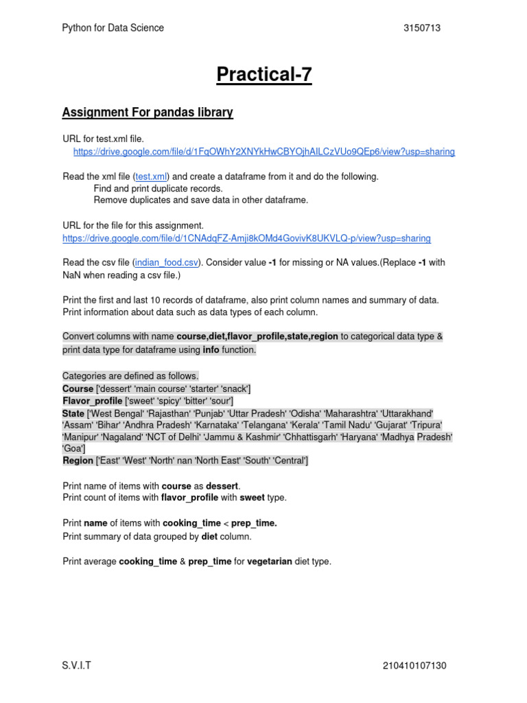 Pandas Assignment Pdf Computing Data 