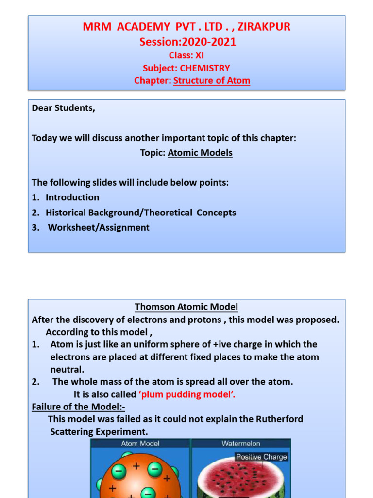 Atomic Models in Chemistry Explained | PDF | Atoms | Electron