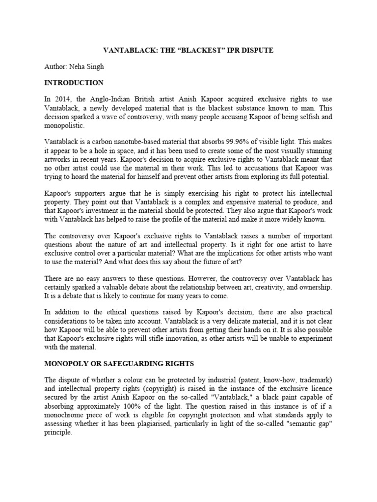 VANTABLACK_ THE “BLACKEST” IPR DISPUTE | PDF