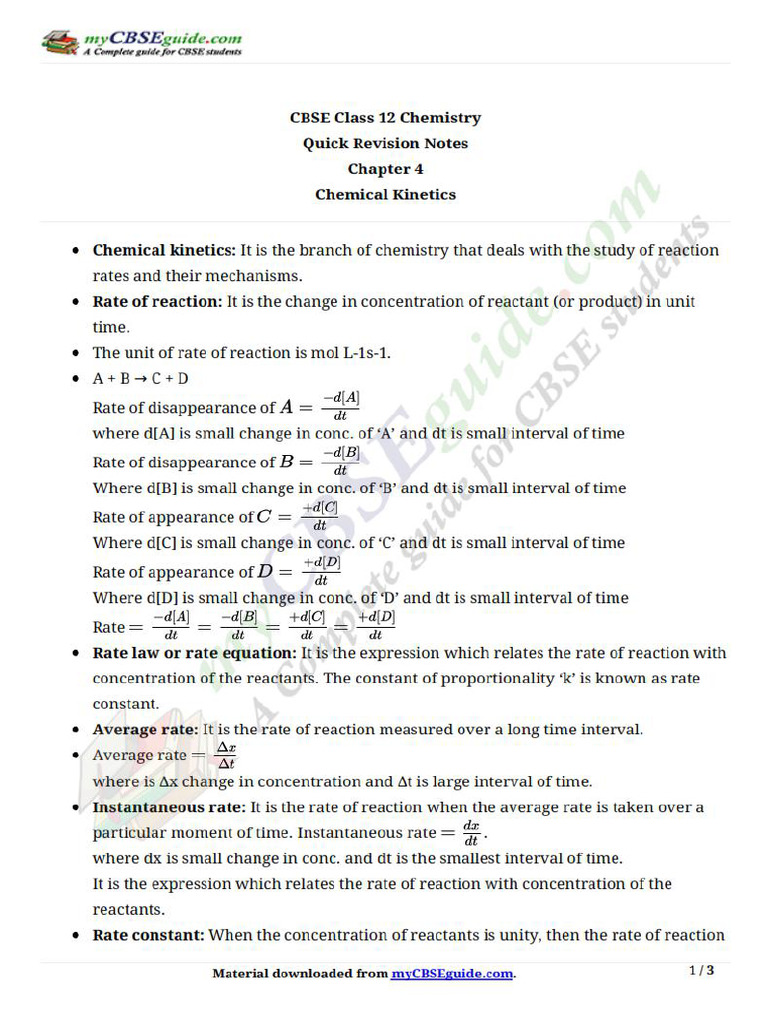 Chemical - Kinetics Class 12 PDF | PDF Chemical - Kinetics Class 12 PDF | PDF