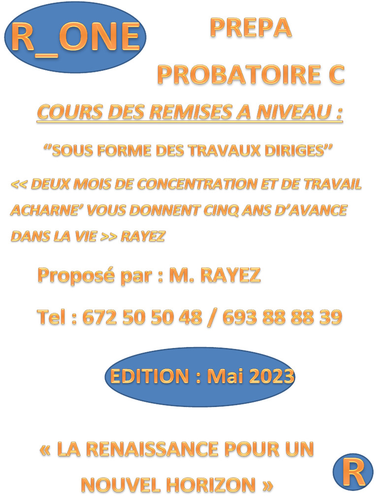 Prepa Probatoire Serie C Session2023 | PDF