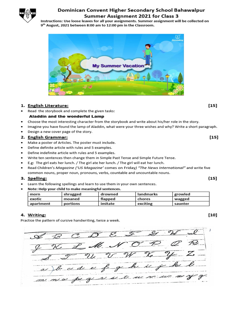 Summer Assignment for Class 3 Students | PDF | English Language | Noun