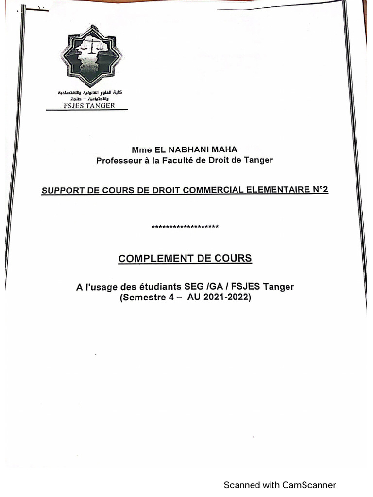 Complement de Cours Droit Commercial | PDF