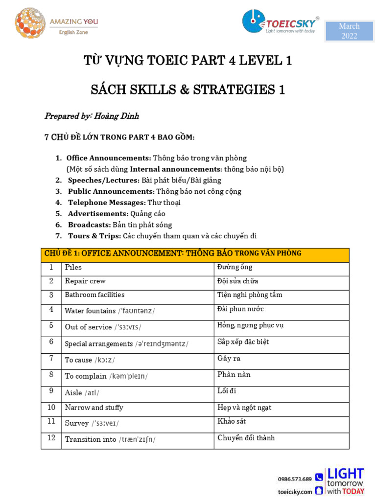 T V NG TOEIC-PART 4 Level 1 | PDF