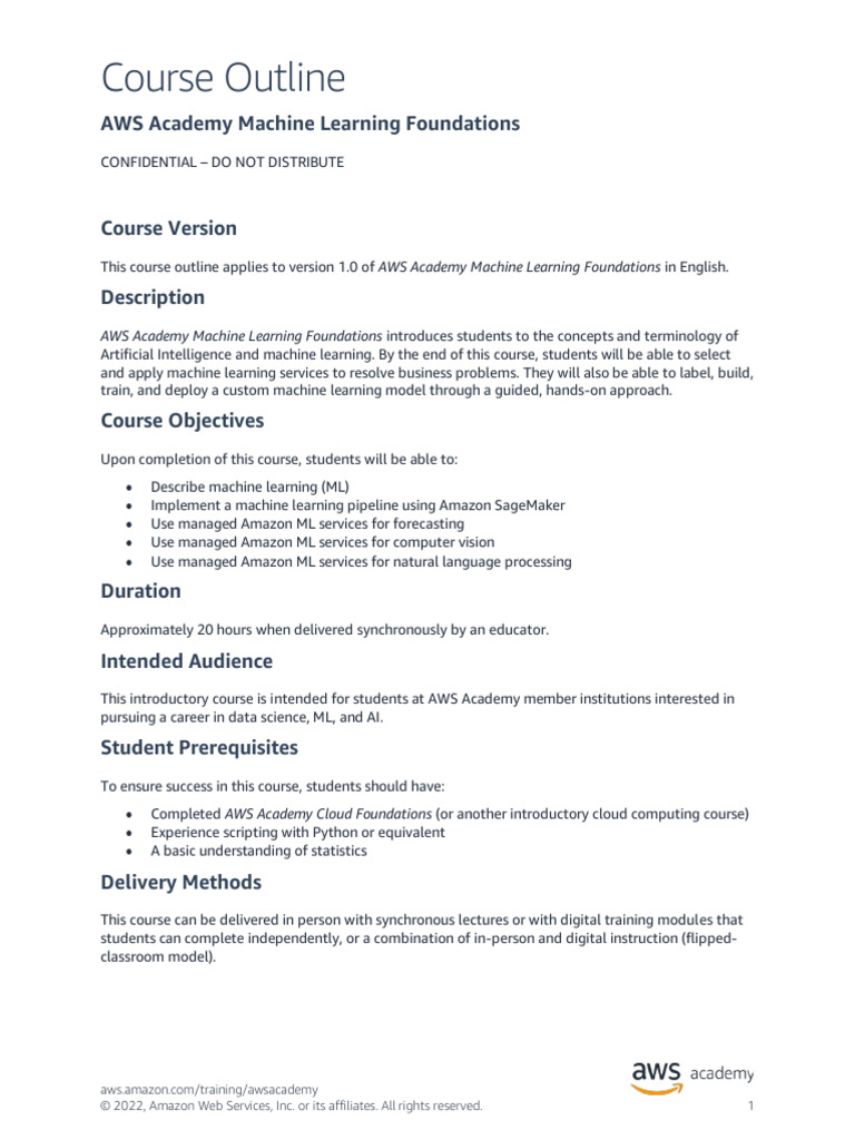 AWS Academy Machine Learning Foundations | PDF | Machine Learning ...