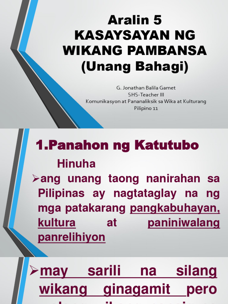 Aralin 5 Kasaysayan NG Wikang Pambansa Part 1 | PDF