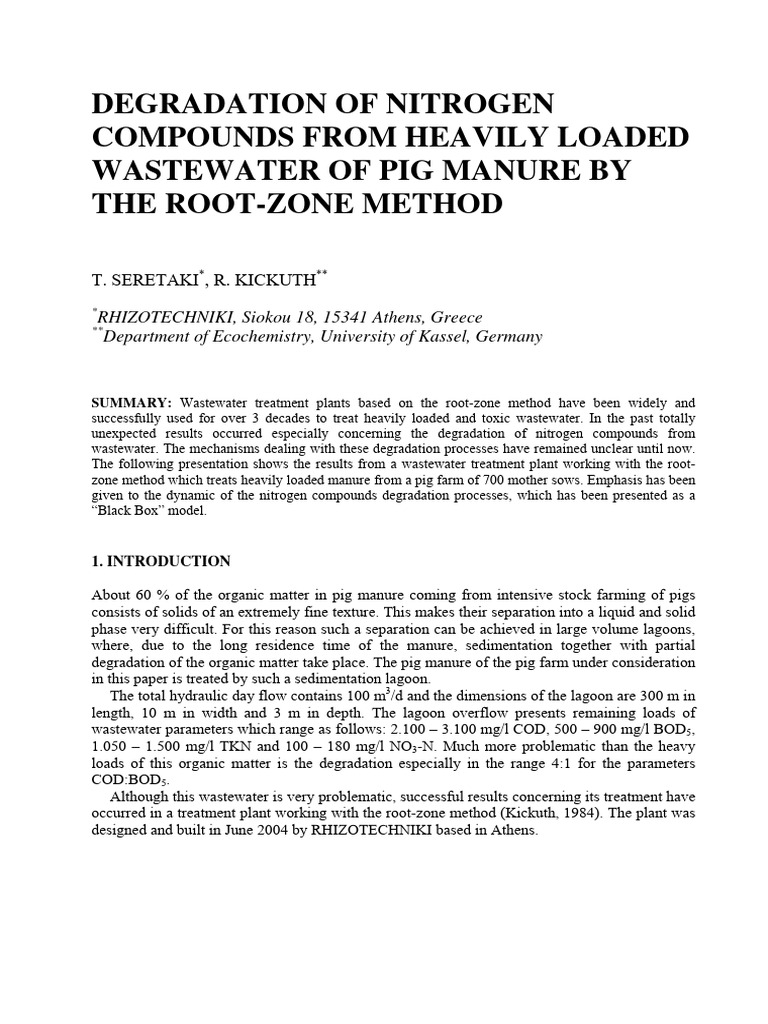Degradation of Nitrogen Compounds From Heavily Loaded Wastewater of Pig ...