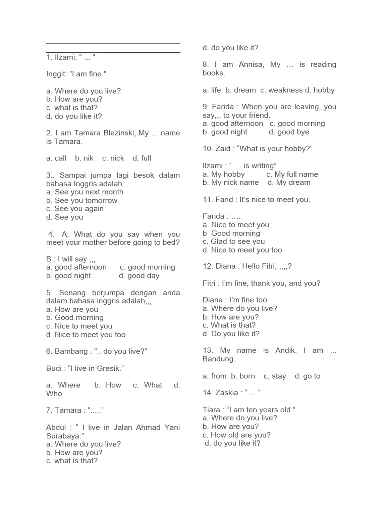 Latihan Soal Greeting | PDF