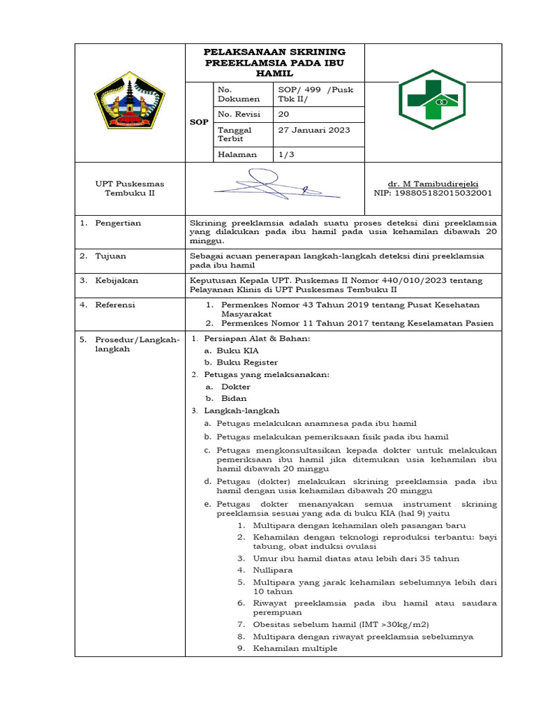 SOP Skrining Preeklamsia | PDF | Sains & Matematika