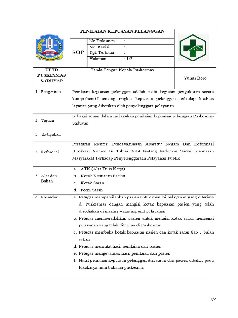 7.1.1.5 SOP Penilaian Kepuasan Pelanggan | PDF