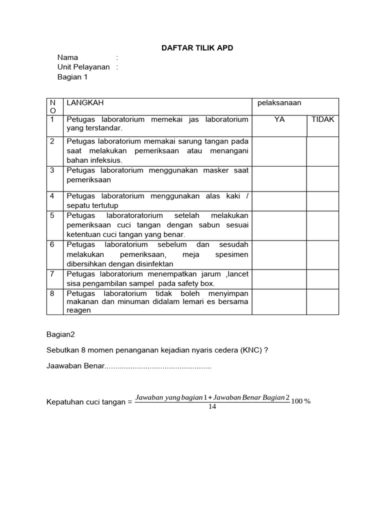 Daftar Tilik Apd | PDF