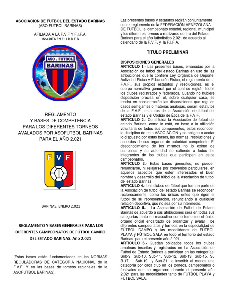 Bases de Competencias Asociacion de Futbol | PDF