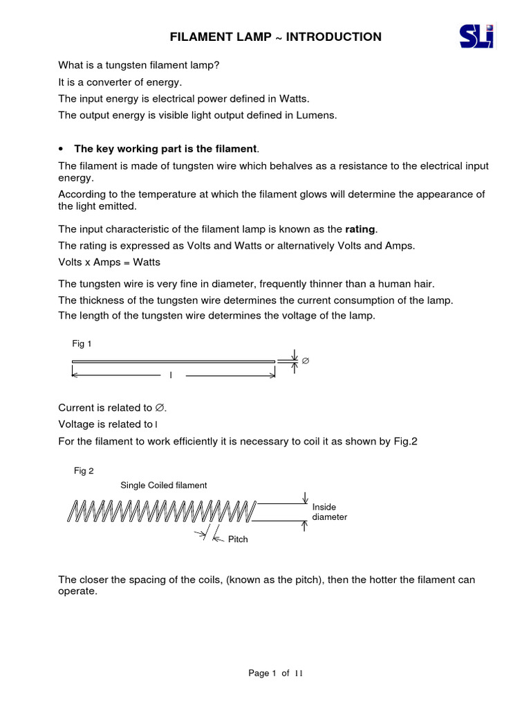 Filament Lamp Introduction: The Key Working Part Is The Filament | PDF ...