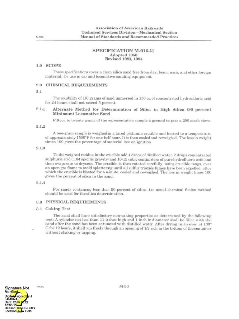 AAR M 916 51 Clean Silica Sand | PDF