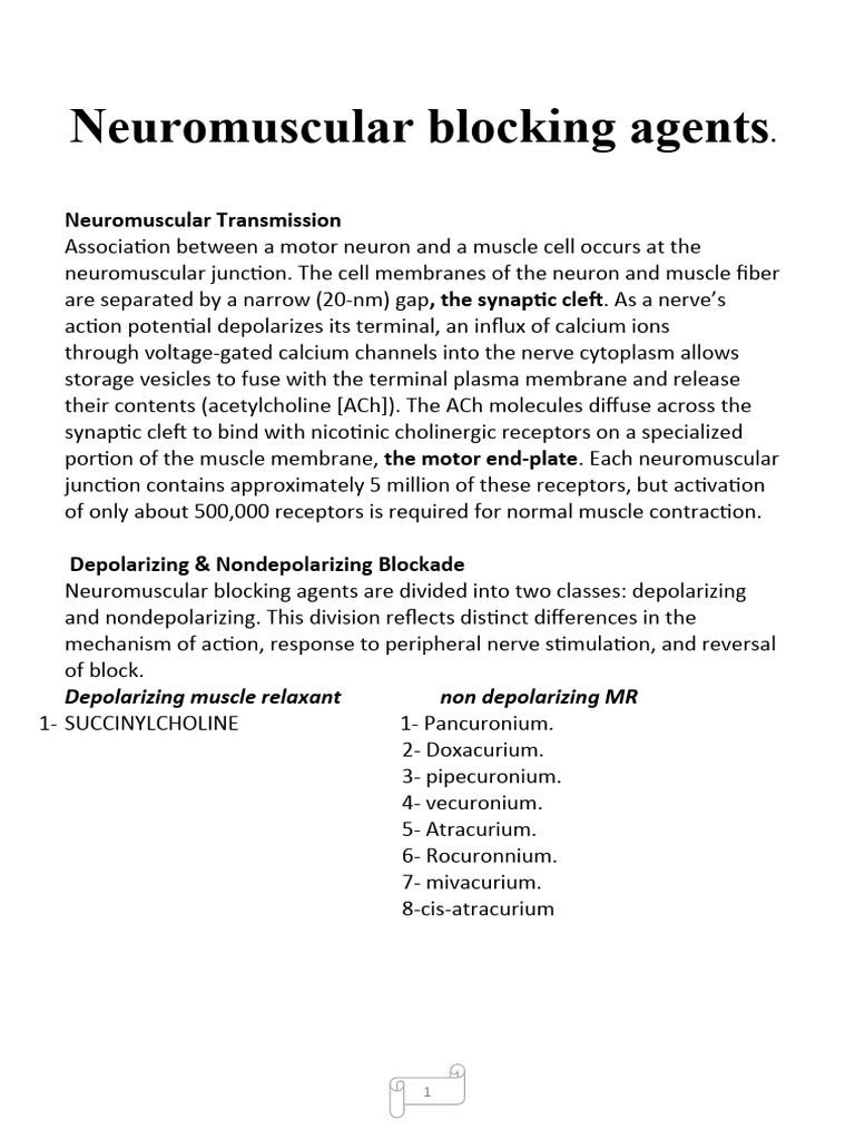 Neuromuscular Blocking Agents | PDF | Neuromuscular Junction | Acetylcholine