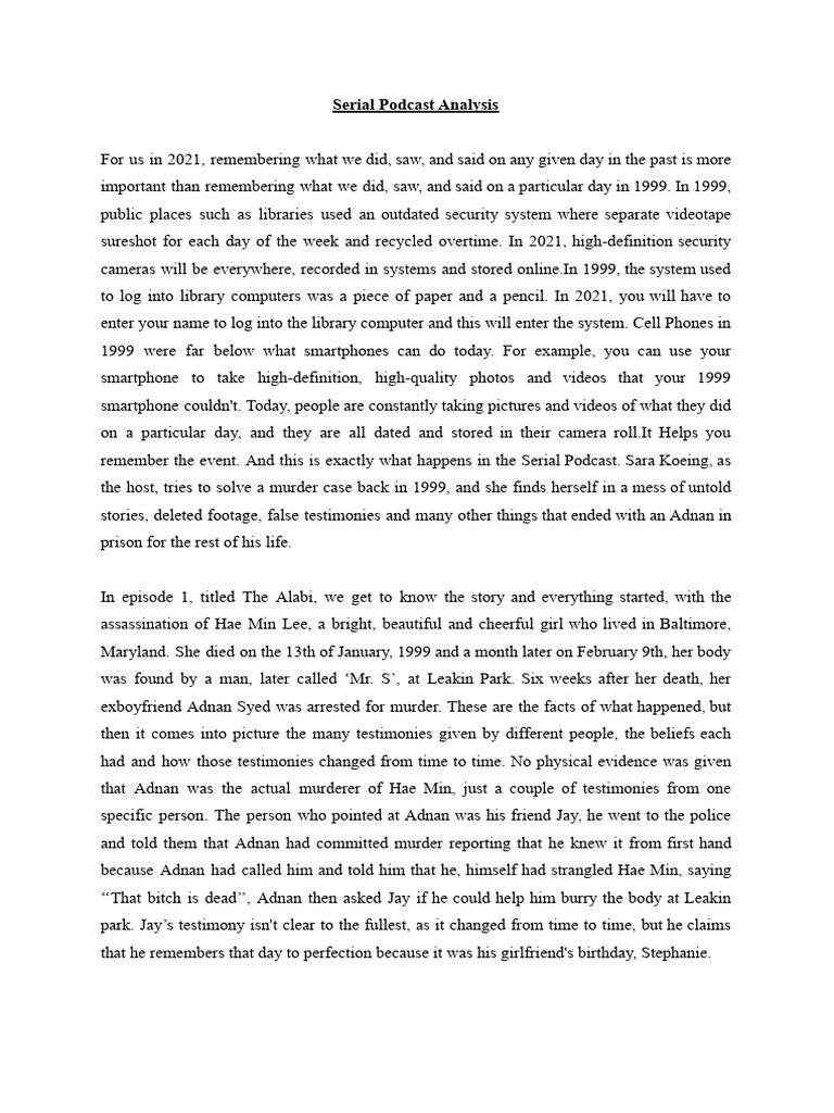 Serial Podcast Analysis | PDF