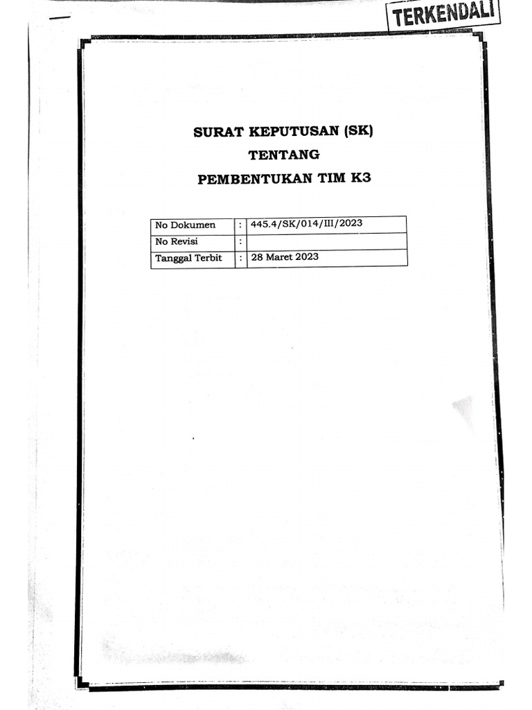 Ditetapkan Petugas Yang Bertanggung Jawab Terhadap K3 Dan Program K3 (SK Tim K3) | PDF