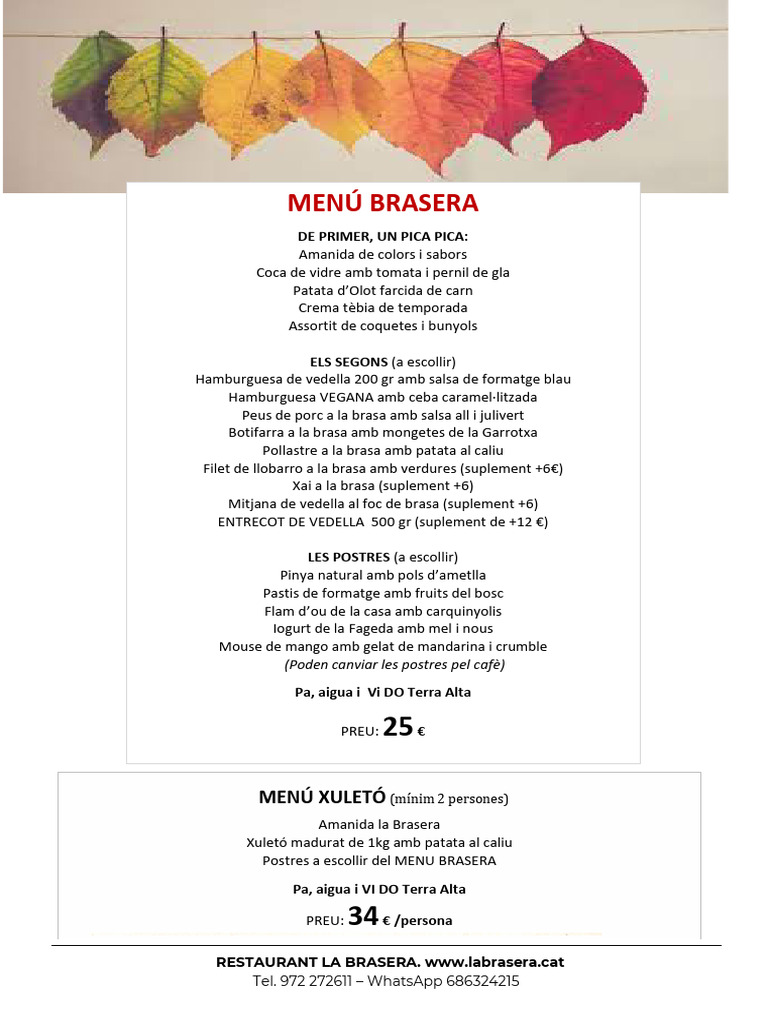 BRASERA - Menú BRASERA 2023 | PDF