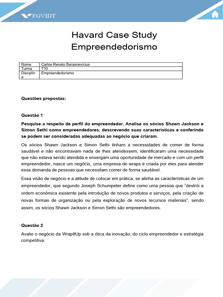 Harvard Case Study - Empreendedorismo | PDF