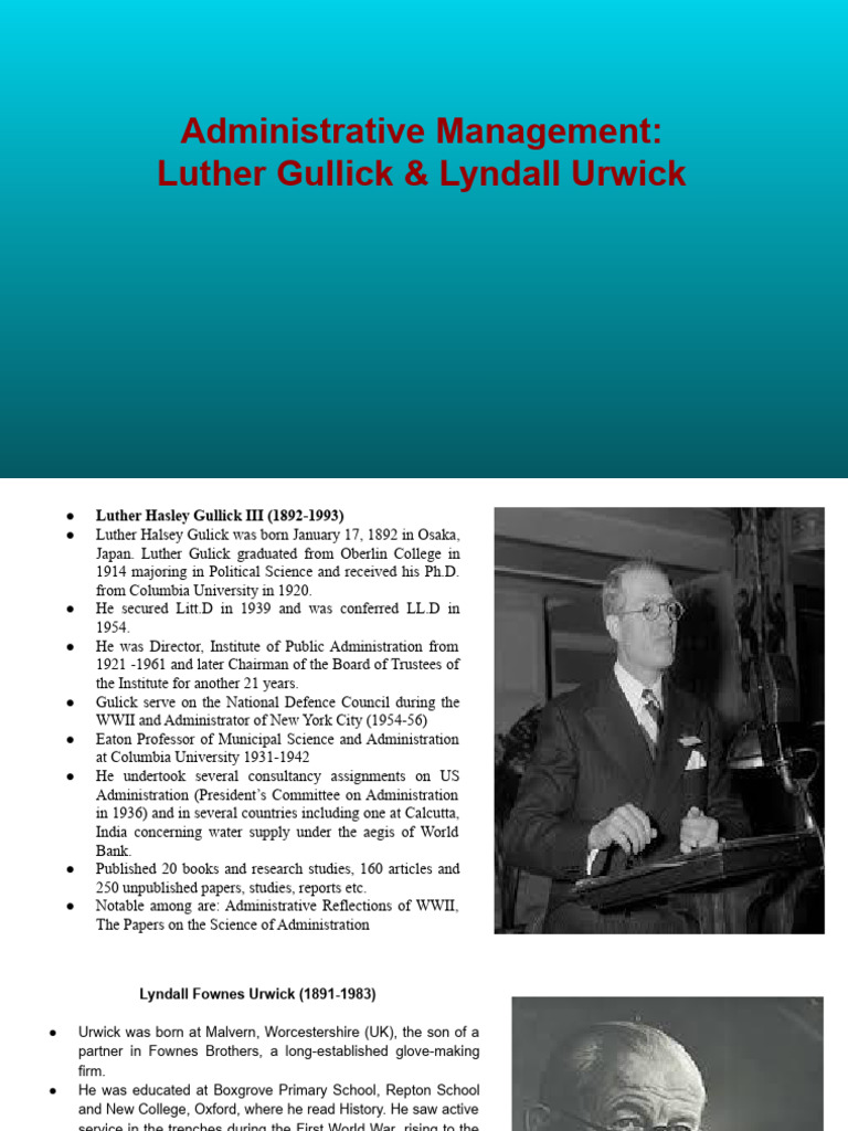 Gulick & Urwick: Principles of Management | PDF