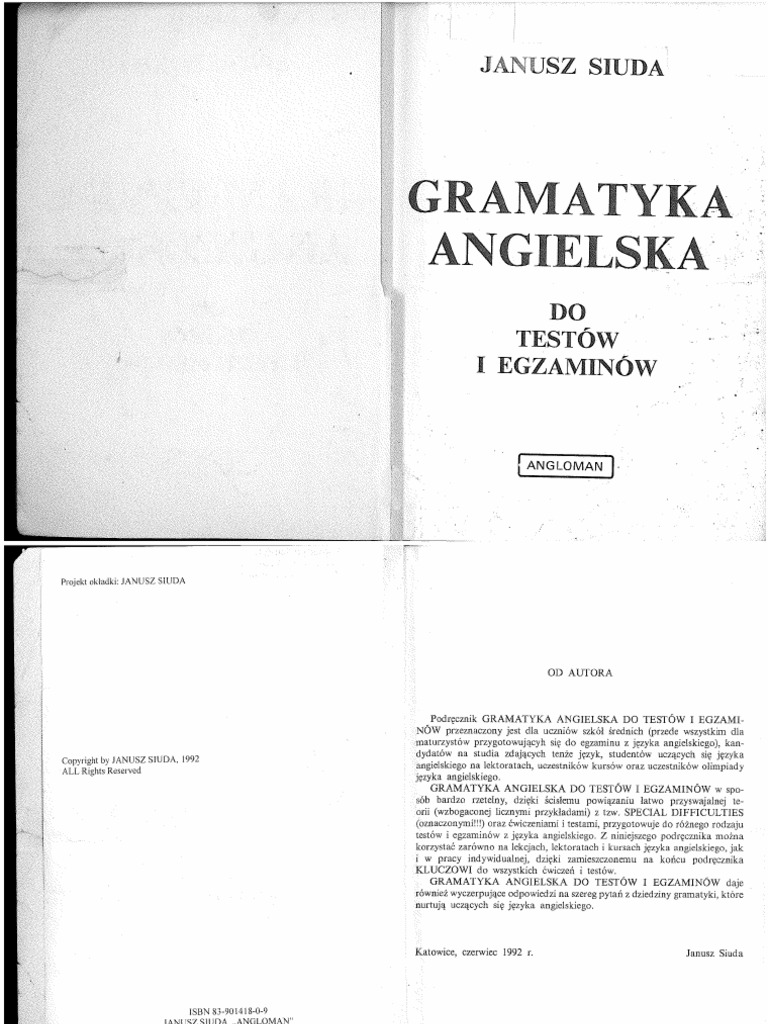 Janusz Siuda - Gramatyka Angielska Do Testów I Egzaminów | PDF