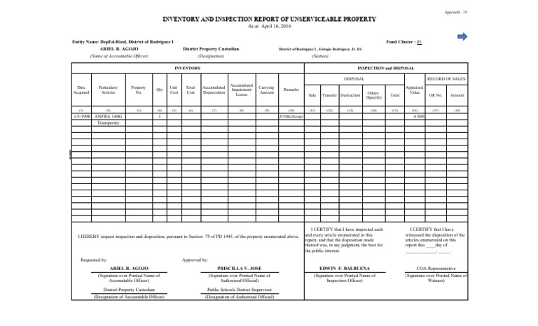 Unserviceable Property Inspection Report | PDF | Financial Accounting ...