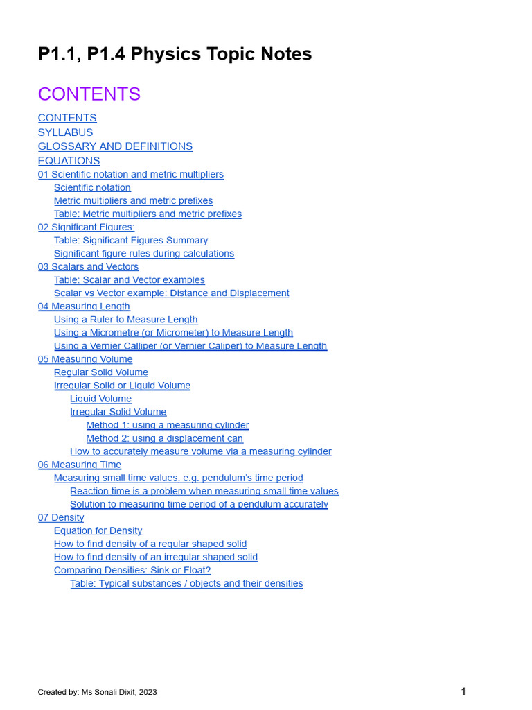 P1.1, P1.4 TOPIC NOTES (For Exams From 2025) | PDF