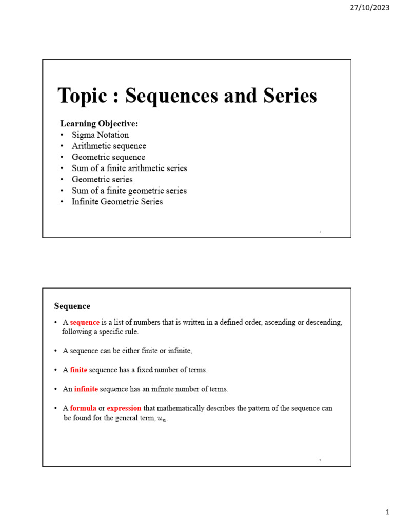 Sequences and Series (Notes) | PDF | Sequence | Summation