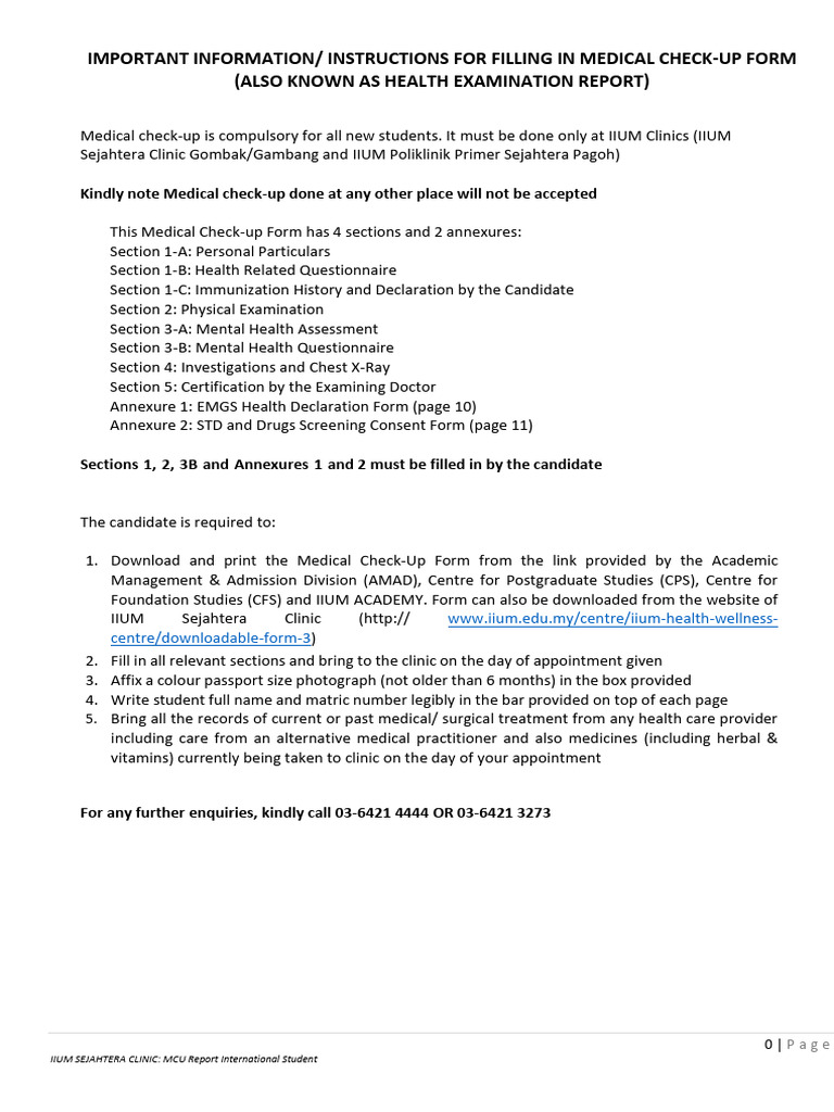 MCU Form Instructions for International Students | PDF