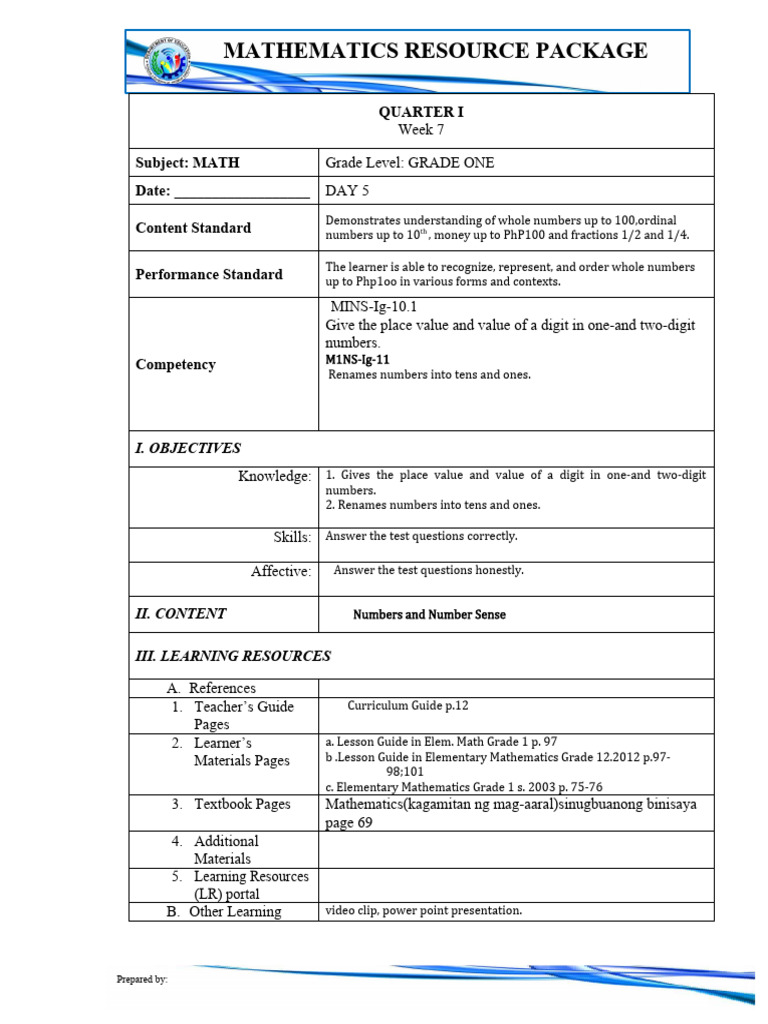 Math1 Q1 Week7 Day5 | PDF | Learning | Curriculum