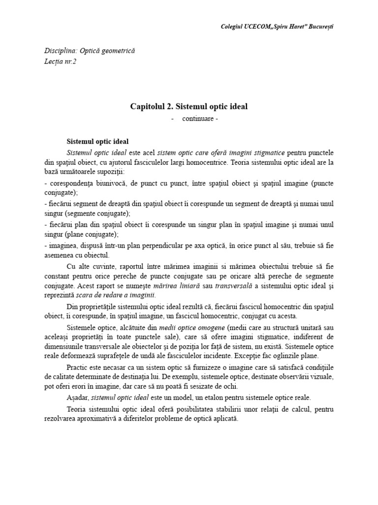 Optica Geometrica Capitolul (2) Lectia | PDF