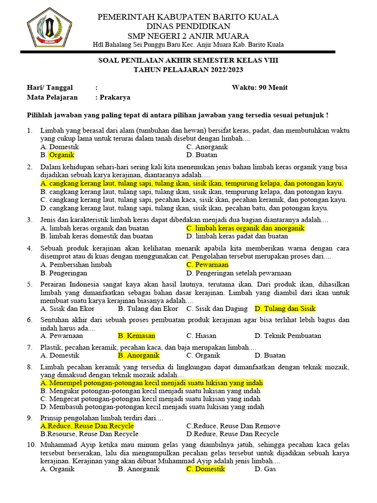 Soal Prakarya Kelas VIII | PDF