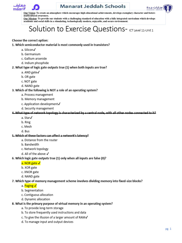 G11 DC Term 1 Revision Exercises, Vocab and Activities - Solution | PDF | Computer Network ...