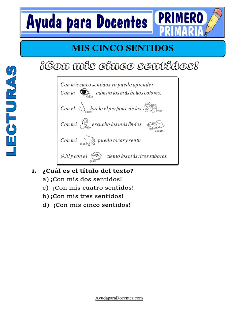 Con Mis Cinco Sentidos para Primero de Primaria | PDF