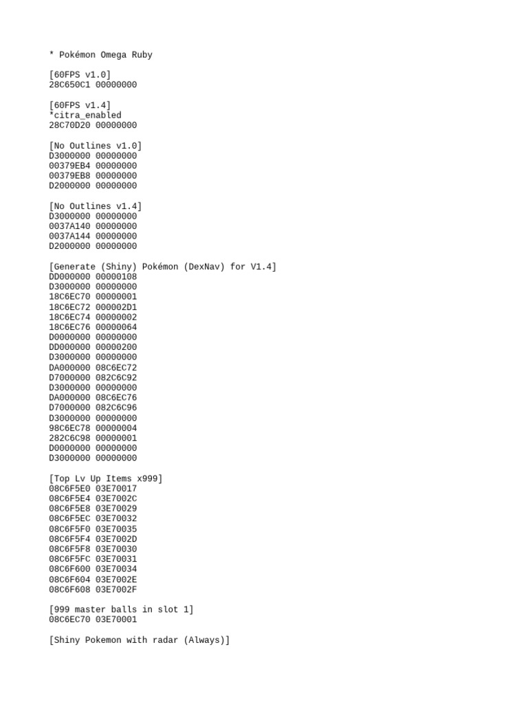 Pokémon Omega Ruby Cheat Codes Guide | PDF