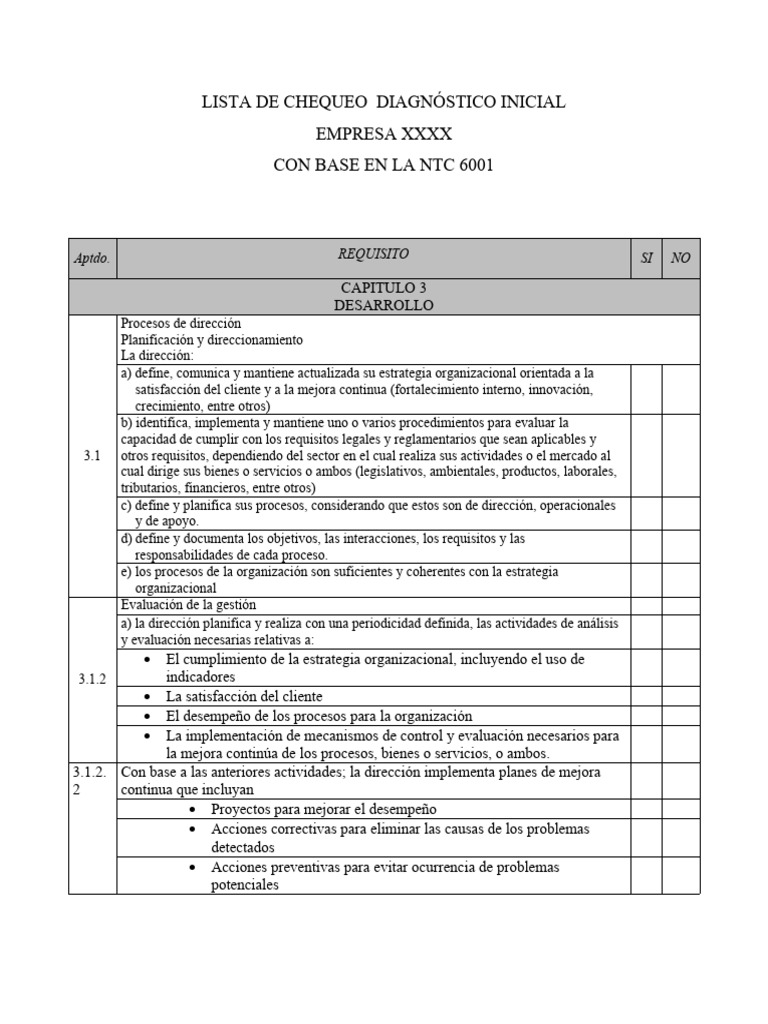 Lista de Chequeo NTC 6001 | PDF