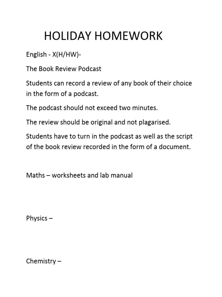 Holiday Homework | PDF