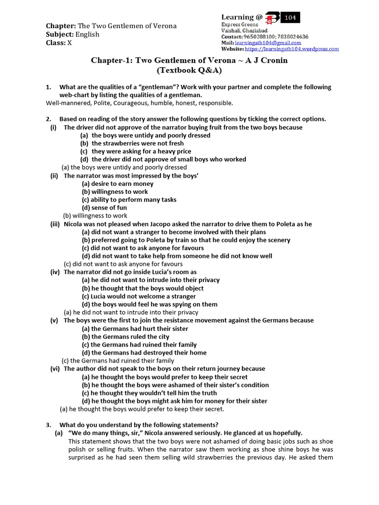 The Two Gentlemen of Verona Textbook Qa | PDF
