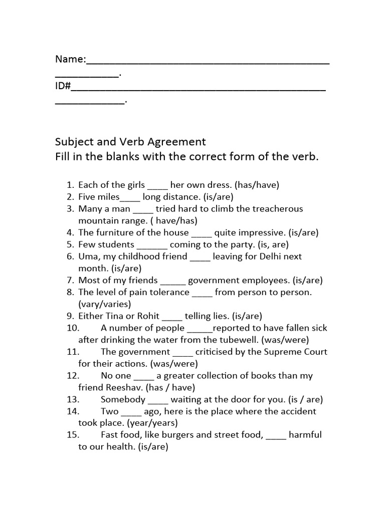 Subject and Verb Agreement | PDF