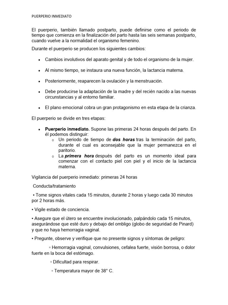 Puerperio Inmediato | PDF | Periodo posparto | Parto
