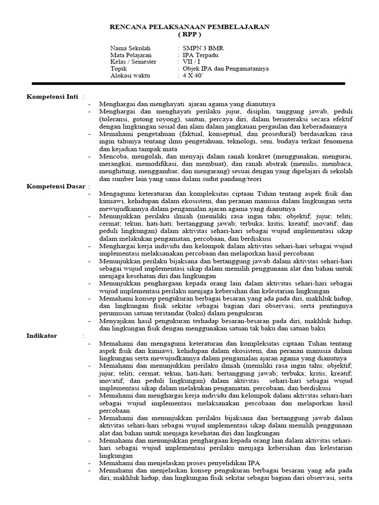 RPP Ipa Kelas Vii | PDF | Karier & Perkembangan | Seni