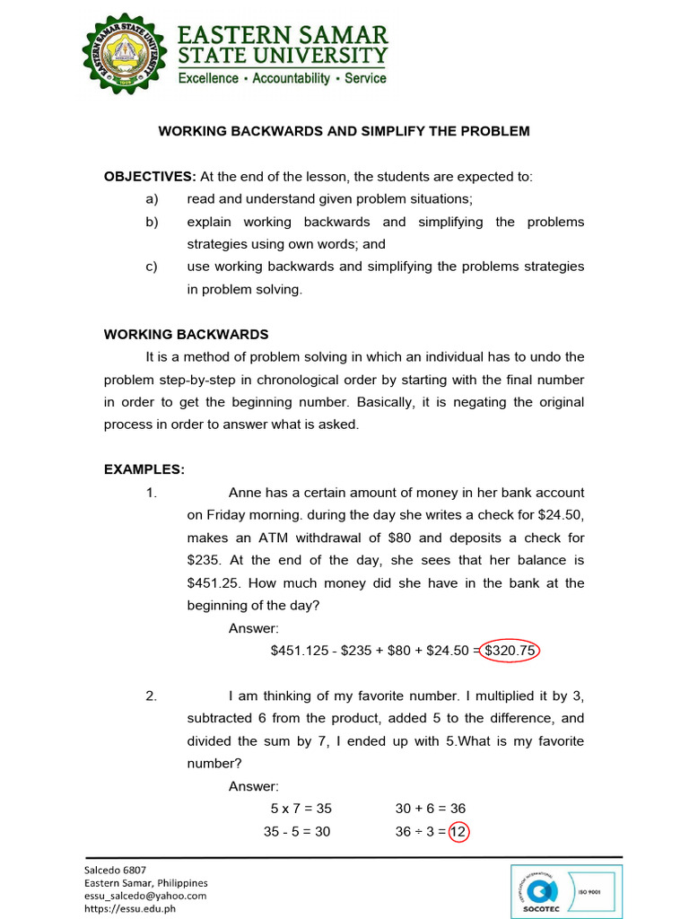 Group 4. Working Backwards and Simply The Problem | PDF